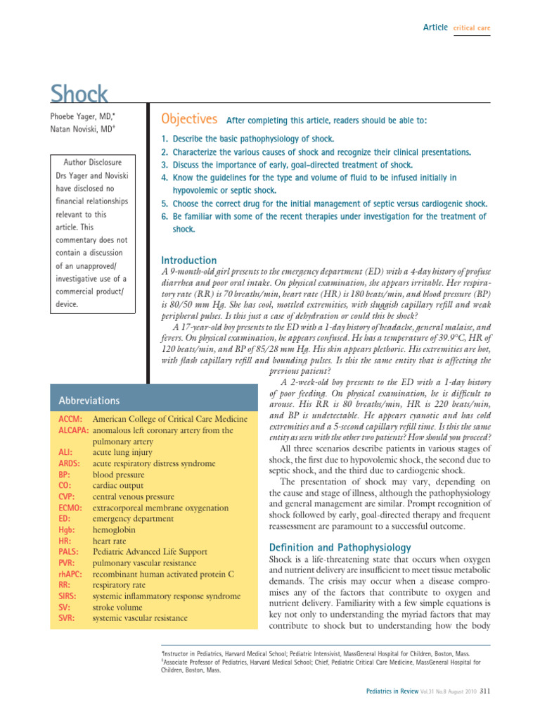 Understanding Pediatric Shock Management | PDF | Shock (Circulatory ...