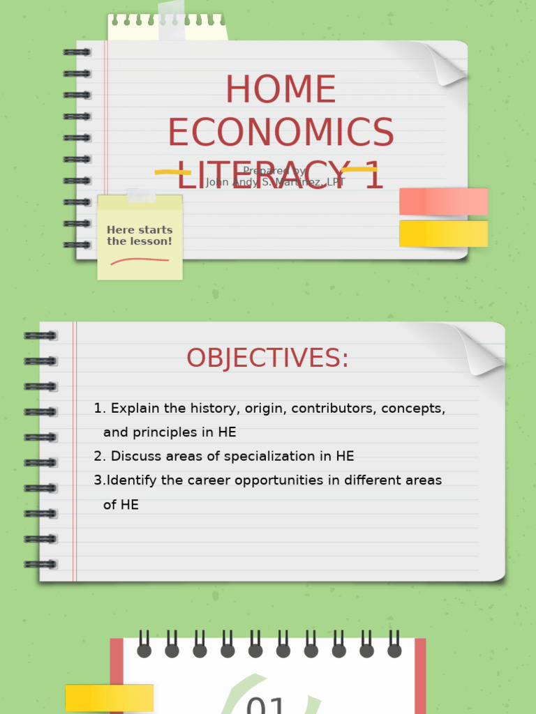 Lesson 1 Home Economics Literacy 1 | PDF | Home Economics
