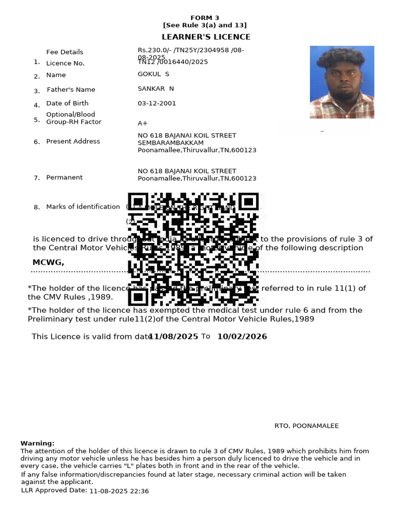 Learner's Licence Application Form | PDF