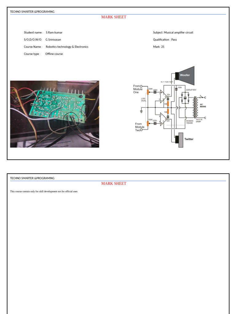 Robotics Course Mark Sheet | PDF