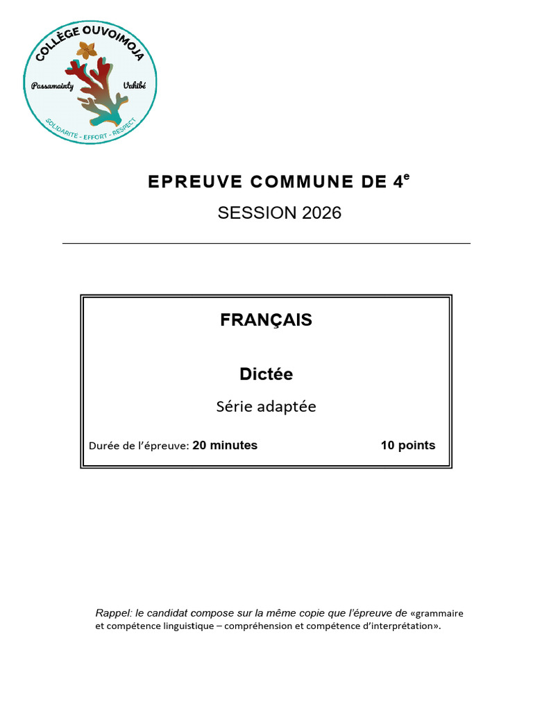 Dictée de français 4e : Jean Valjean | PDF
