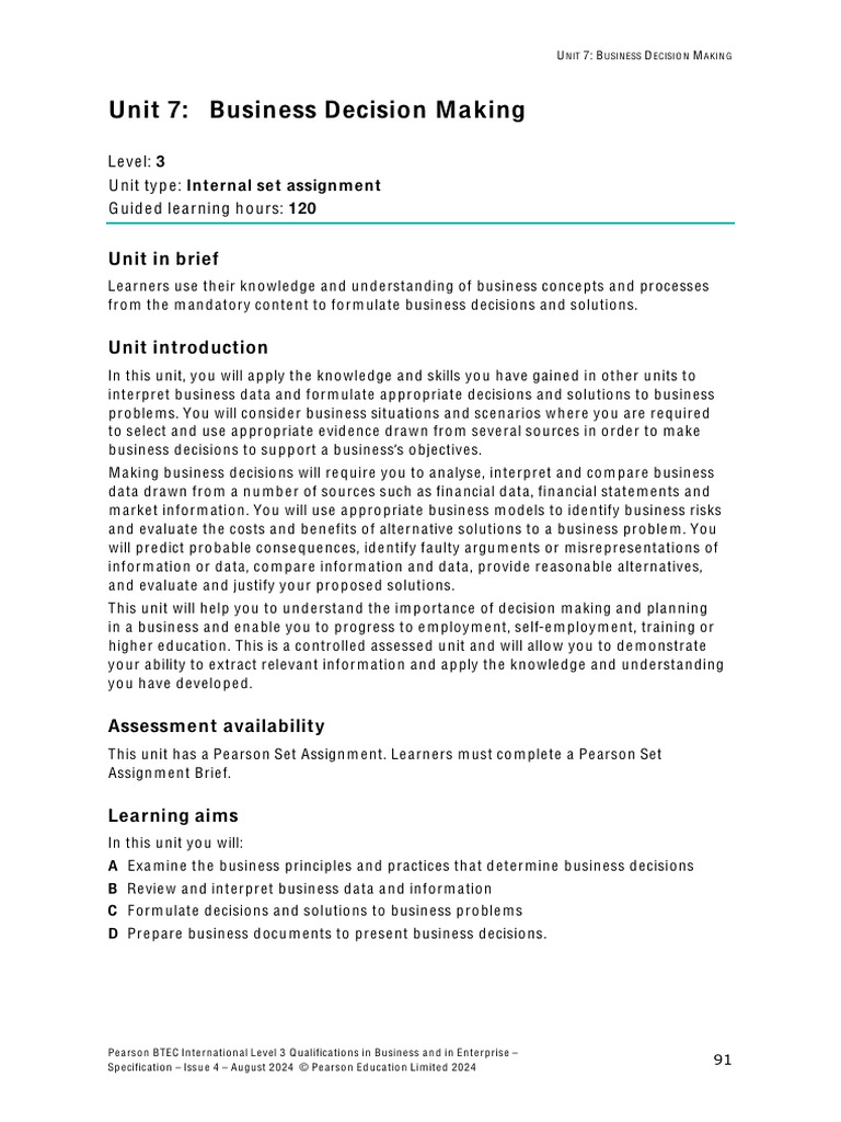 BTEC3 - Business Decision Making | PDF