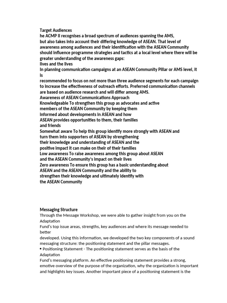 Target Audiences Message Structure | PDF | Developing Country | Target ...