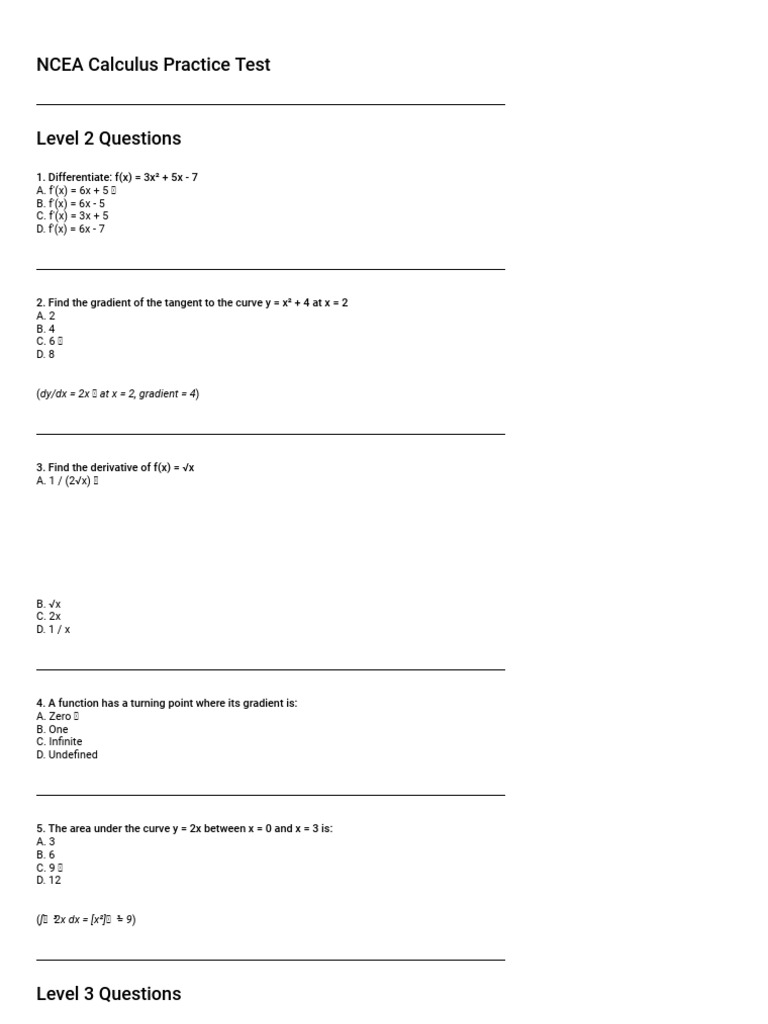 Calculus Practice Test (MCQ Format) | PDF