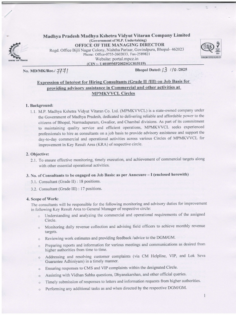 Expression of Interest For Hiring Consultants Grade II III | PDF