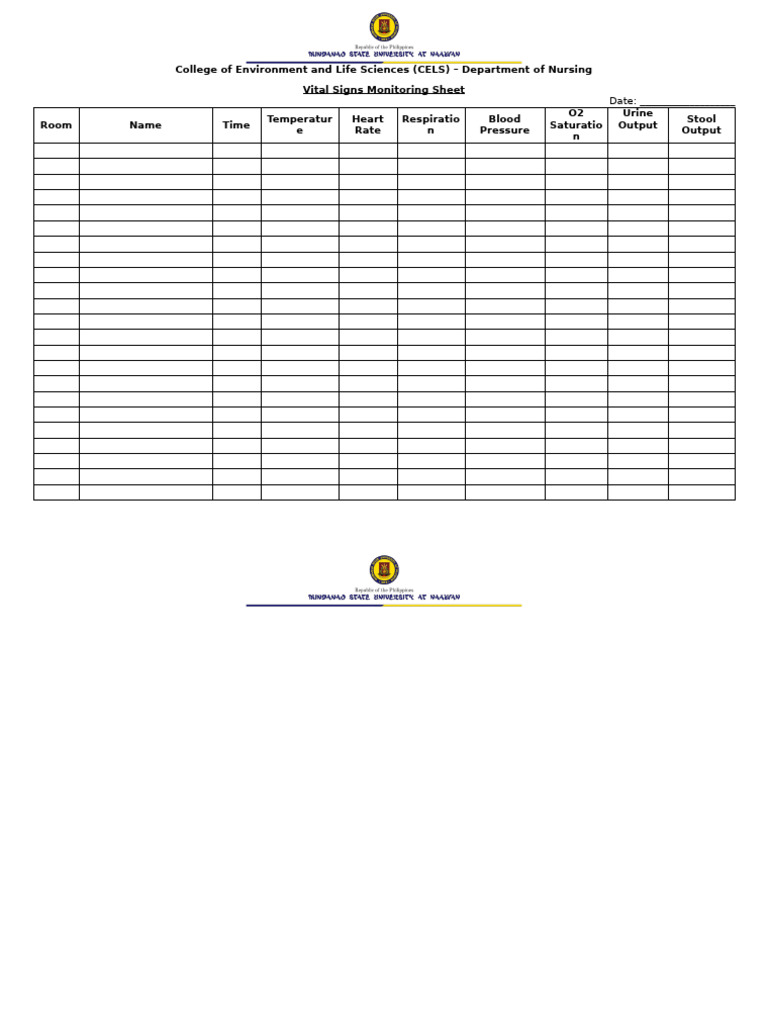 Nursing Vital Signs Monitoring Sheet | PDF