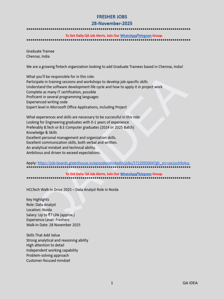Fresh QA and Tech Jobs for Graduates | PDF | Computer Programming | Web ...