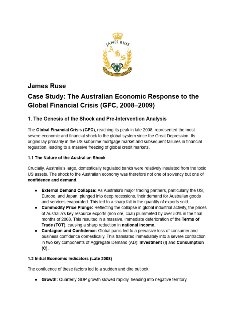 James Ruse Case Study - The Australian Economic Response To The Global ...