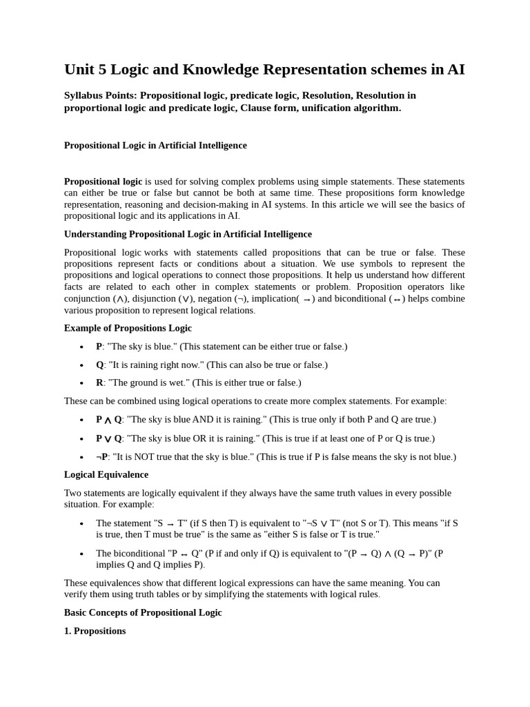 Propositional Logic in AI Explained | PDF | First Order Logic | Logic
