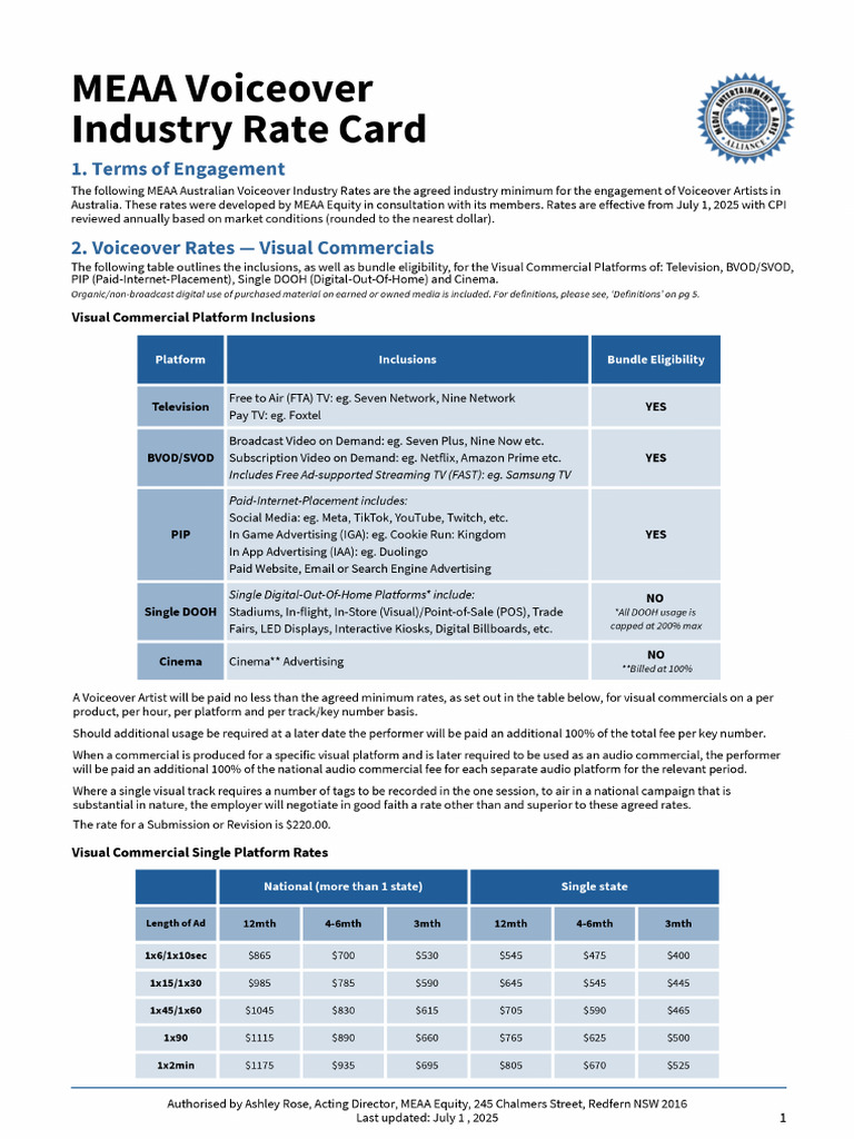 Voice Over Rate Card v9 July 1 | PDF