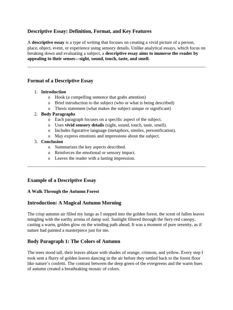 Descriptive Essay | PDF | Essays