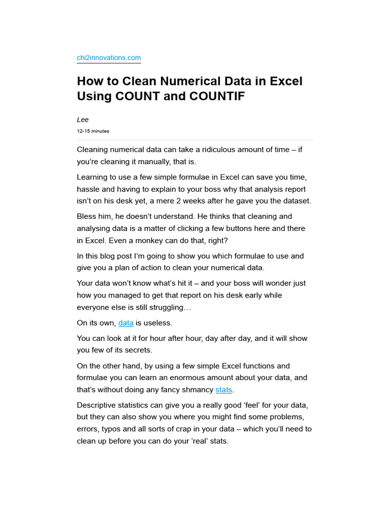 How To Clean Numerical Data Excel Using Count and Countif | PDF ...