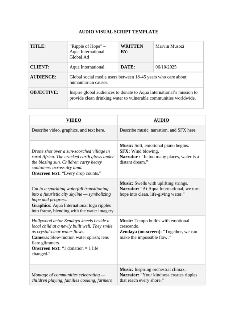 Aqua International Ad Script Template | PDF