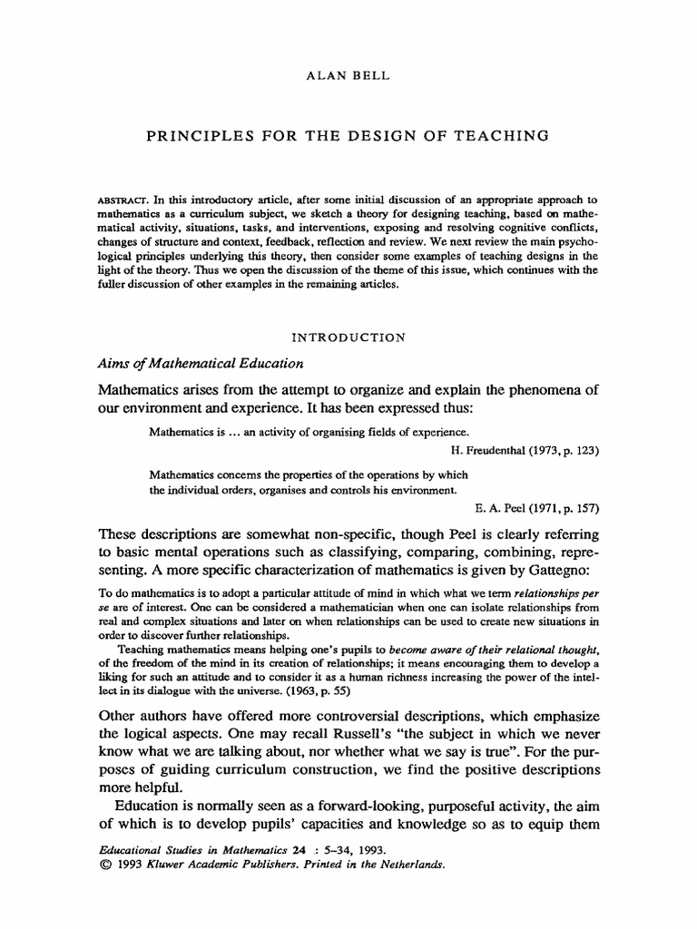 Bell, A. (1993) - Principles For The Design of Teaching. Educational ...