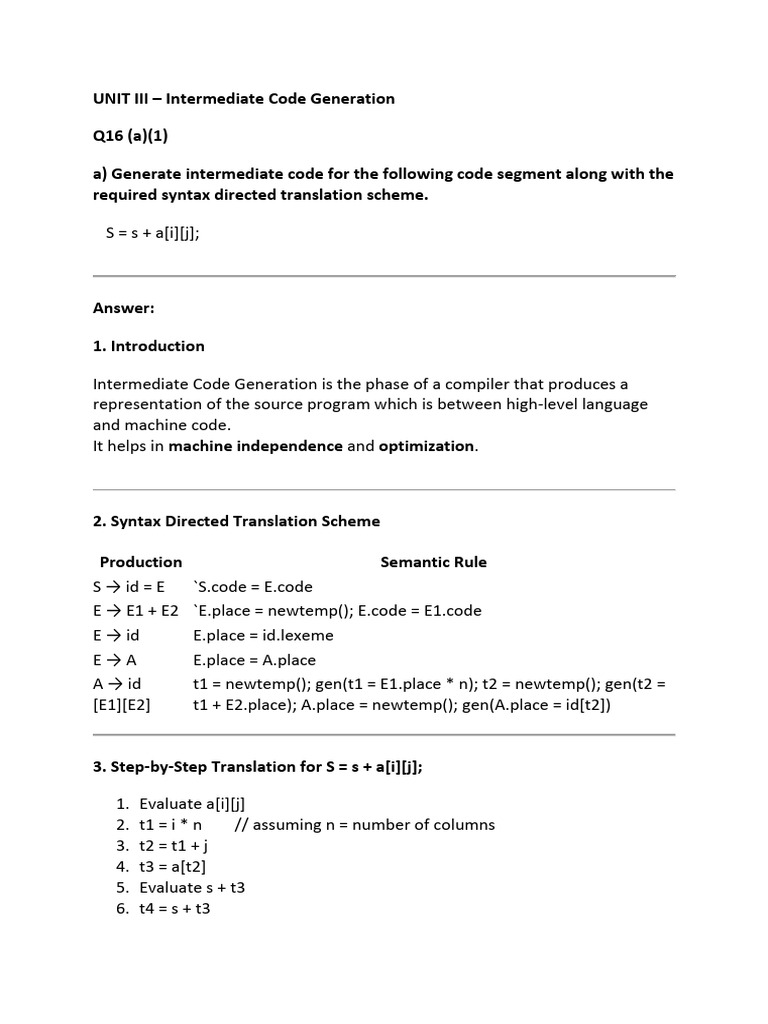 Intermediate Code Generation Techniques | PDF | Computer Science ...