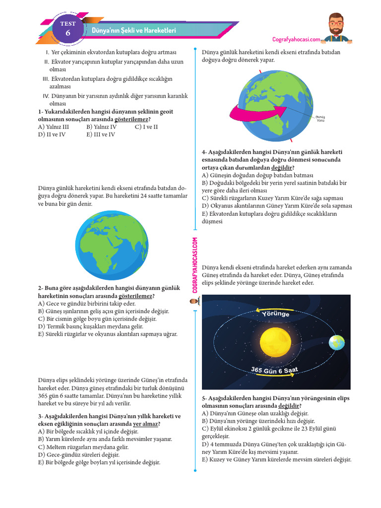 Dunyanin Sekli Ve Hareketleri Konu Testi | PDF