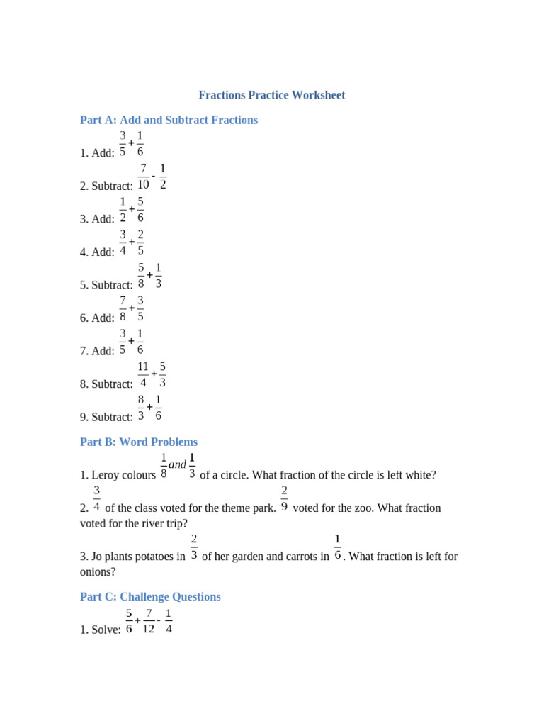 New Fractions Worksheet | PDF