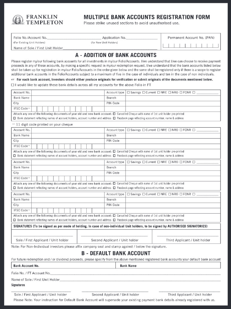 Franklin Templeton MF Bank Change Form | PDF