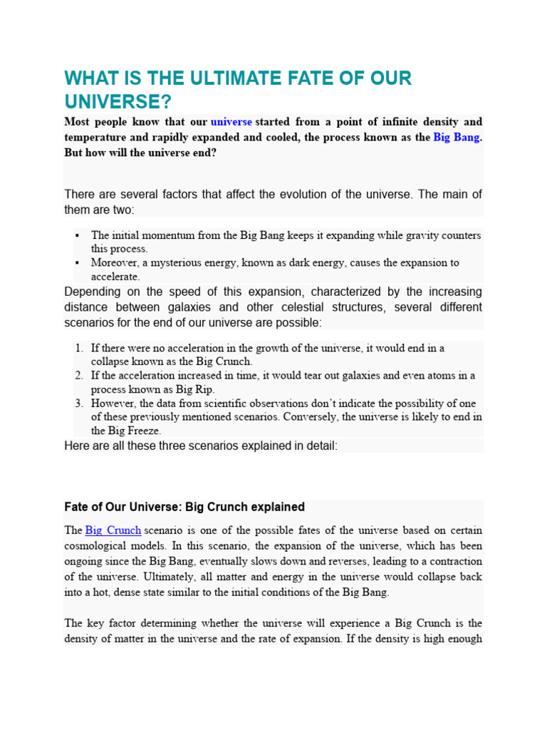 Ultimate Fate of Universe | PDF | Universe | Dark Energy