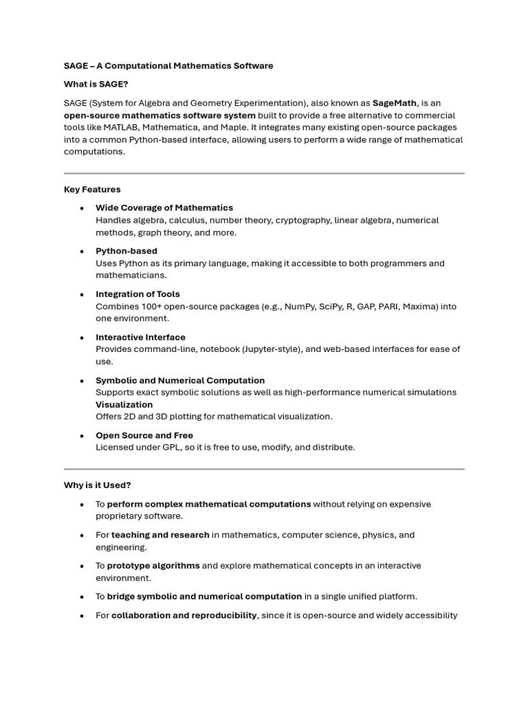 SAGE: Open-Source Math Software | PDF