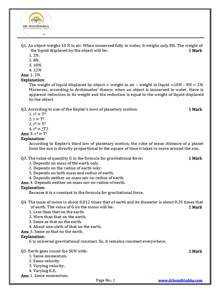 Class9 Science Gravitation Worksheet B | PDF | Force | Weight