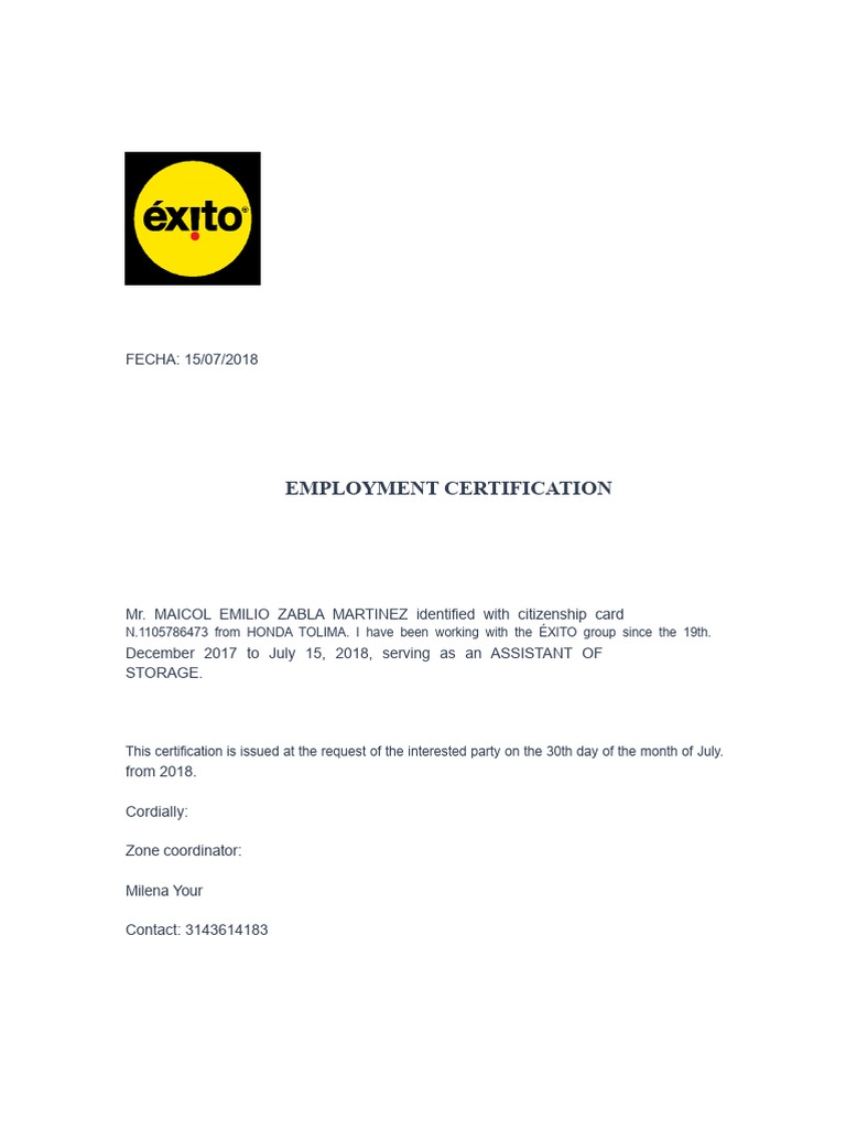 Employment Certification Success | PDF