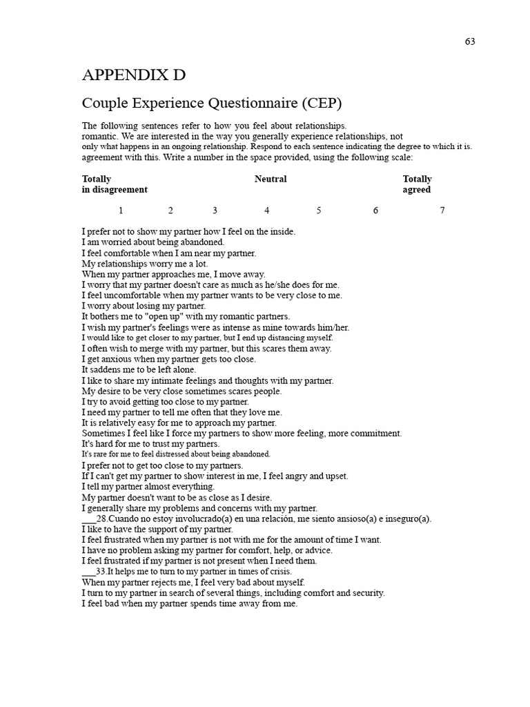 Couple Experience Questionnaire - CEP PDF | PDF | Feeling | Psychology