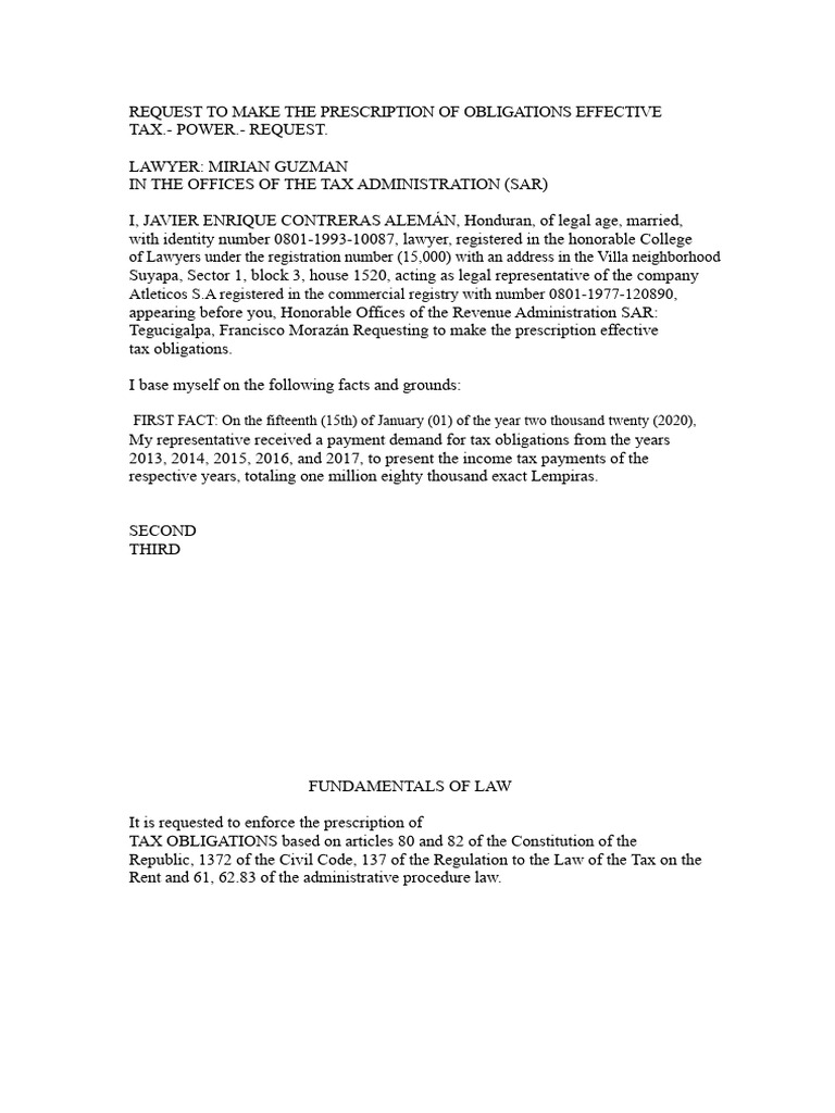 Application For The Prescription of Tax Obligations | PDF | Taxes ...