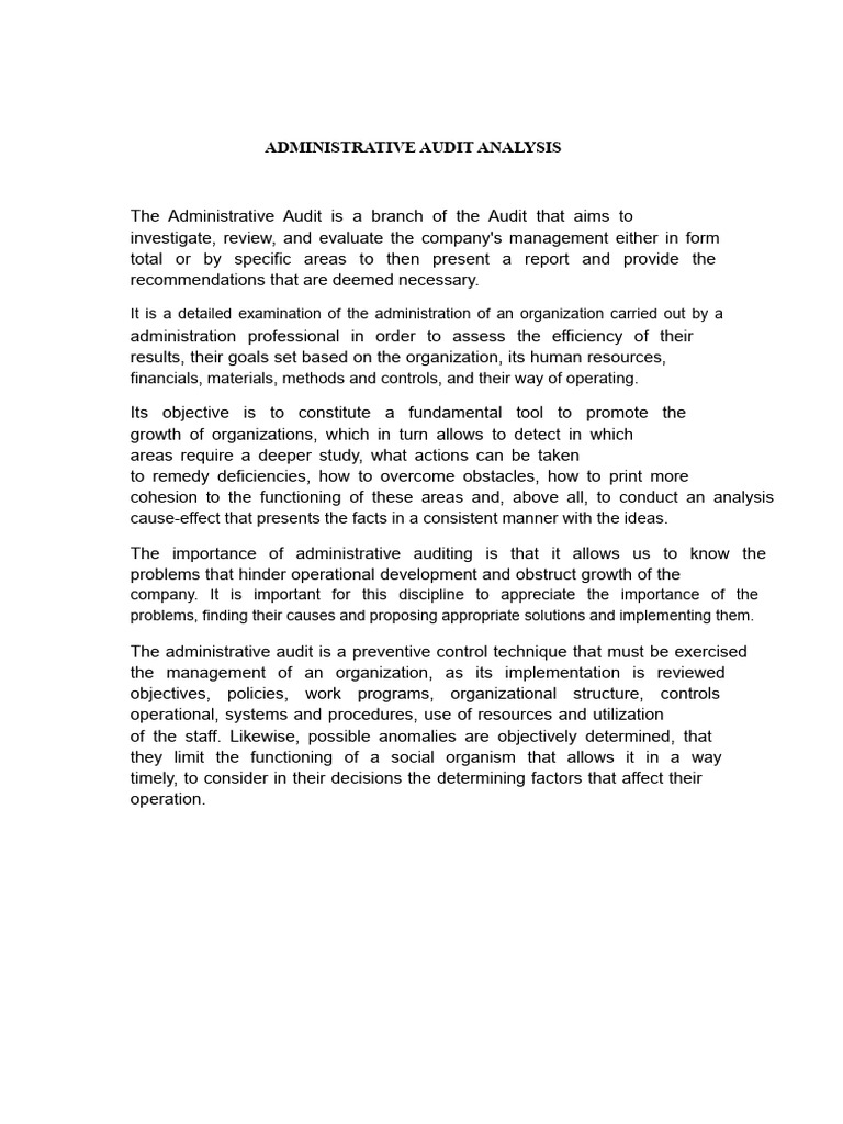 Administrative Audit Analysis Overview | PDF | Audit | Budget