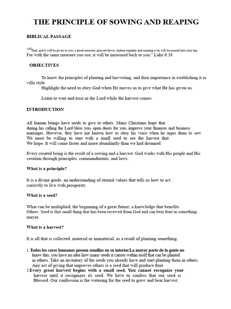 The Principle of Sowing and Reaping | PDF | Religious Belief And ...