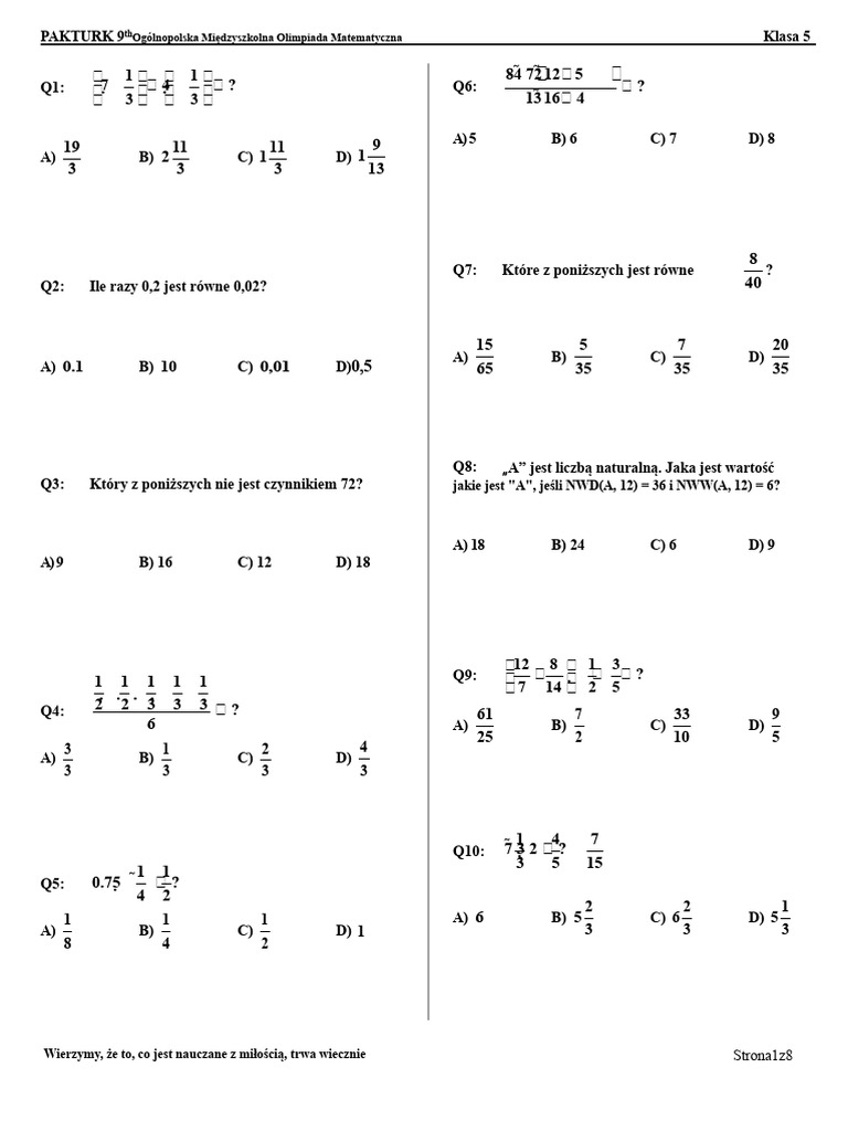 Krajowy Egzamin ISMO Klasa 5 | PDF