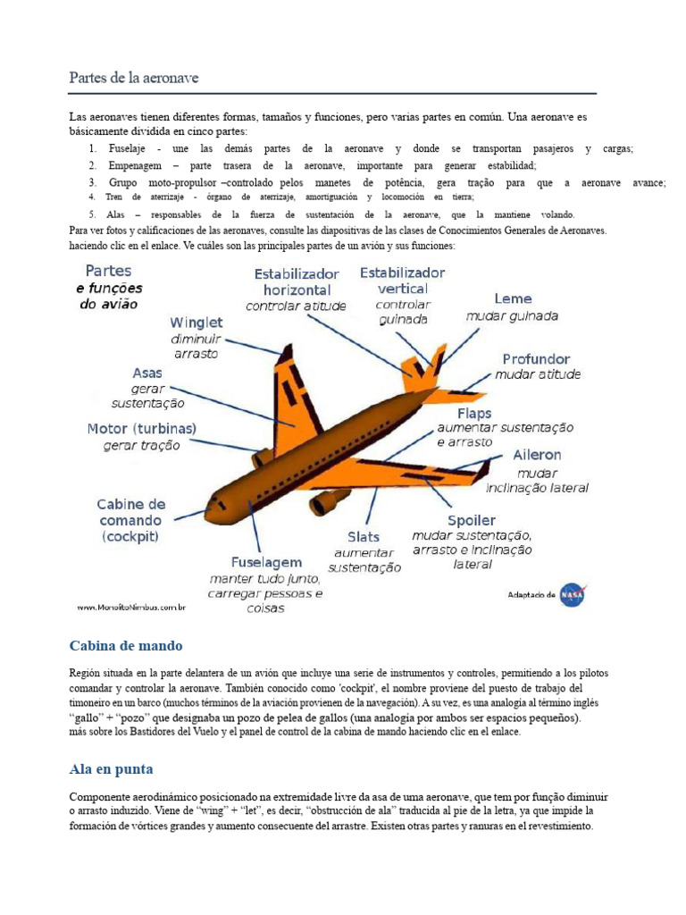 Partes esenciales de una aeronave | PDF | Aeronave | Avión