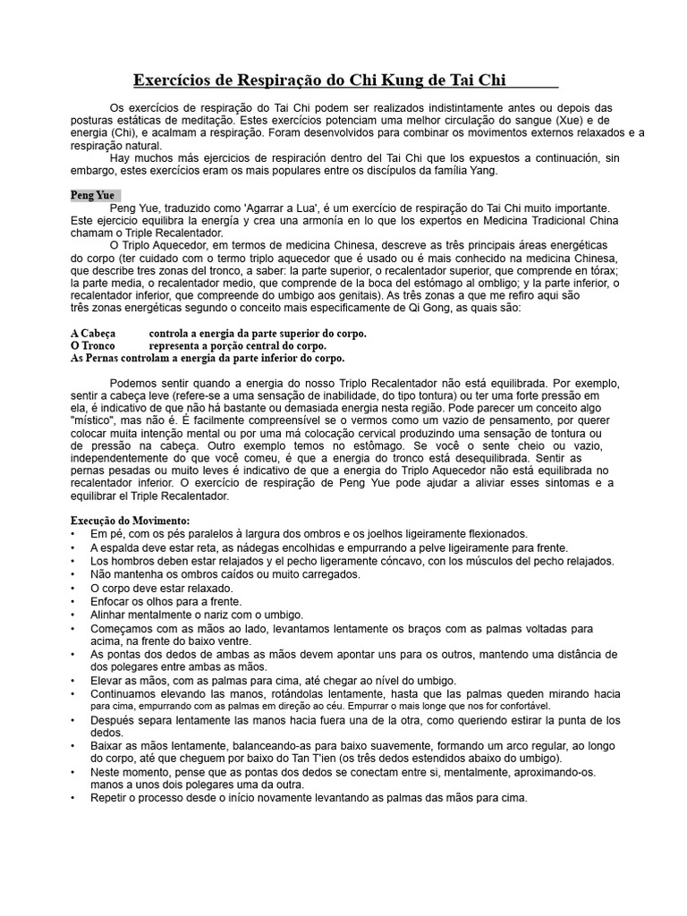 Exercícios de Respiração Do Chi Kung de Tai Chi | PDF | Respiração ...