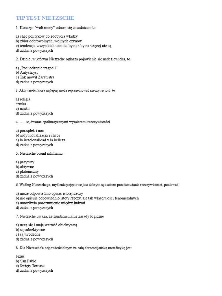 Test Typu Nietzsche | PDF