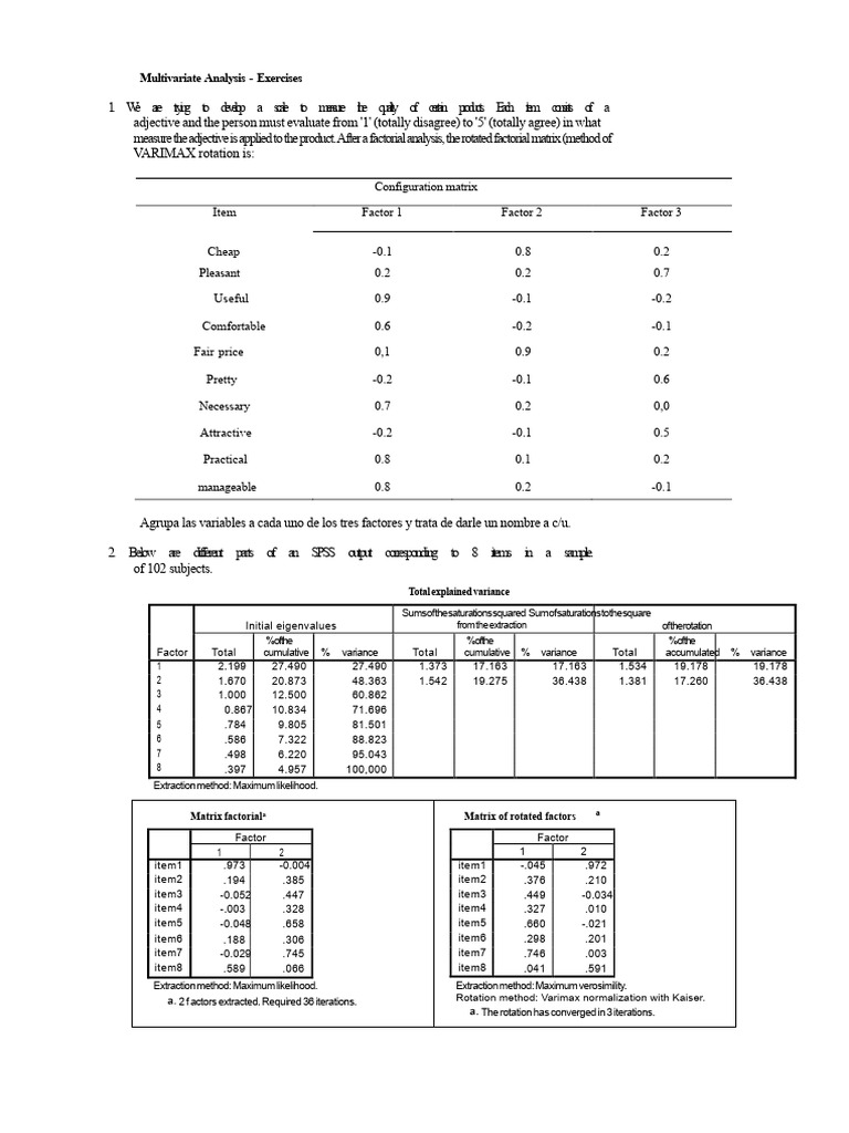 Multivariate Analysis Exercises Guide | PDF | Factor Analysis ...
