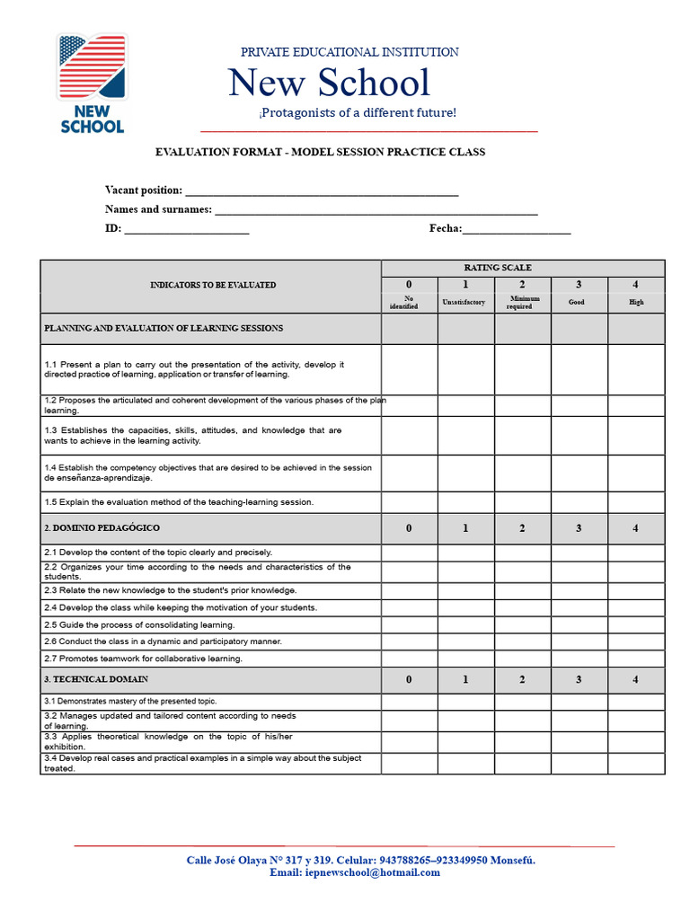 Evaluation Format for Teaching Sessions | PDF | Learning | Skill