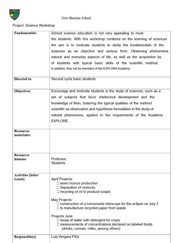 Science Workshop Project | PDF