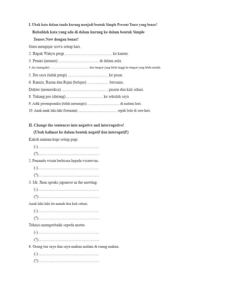 Latihan Simple Present Tense Bahasa Inggris Pdf