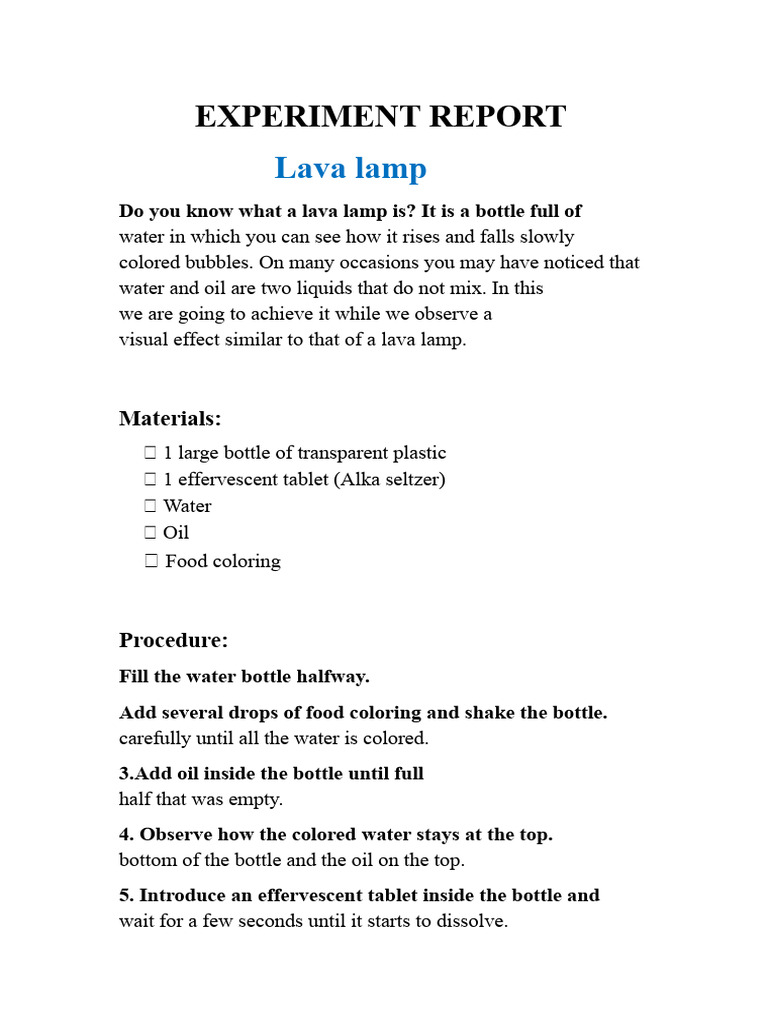 Report On A Lava Lamp Experiment. | PDF
