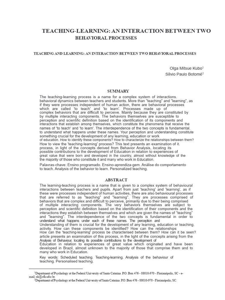 Teaching-Learning Interaction Dynamics | PDF | Learning | Behavior