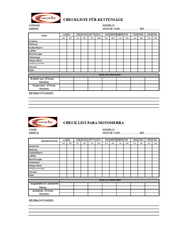 Vorbenutzung Inspektion der Kettensäge-00 | PDF