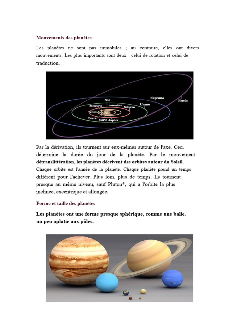 Mouvements et caractéristiques des planètes | PDF | Planètes ...