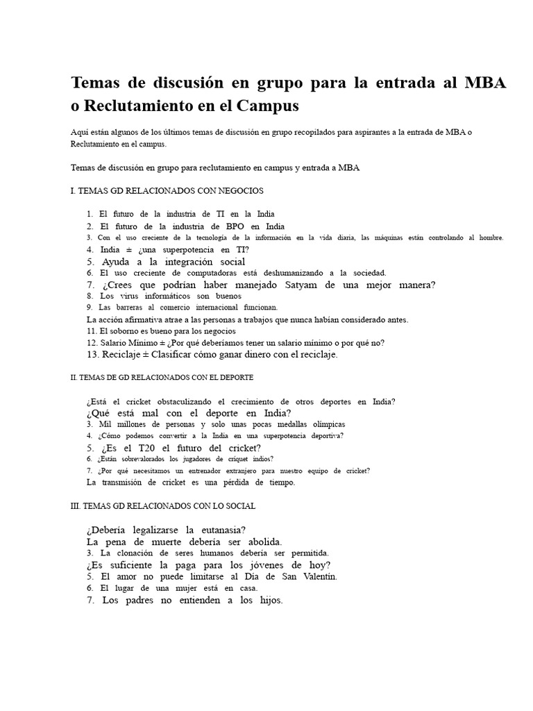Temas de discusión para aspirantes a MBA | PDF | Tecnologías de la ...