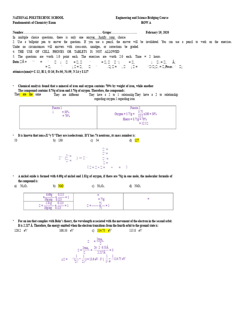 Second Bimonthly Chemistry Exam | PDF | Chemistry | Atoms