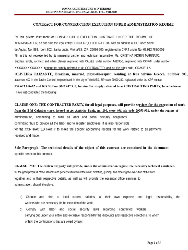 Contract For Work Management - Donna Architecture | PDF | Private Law