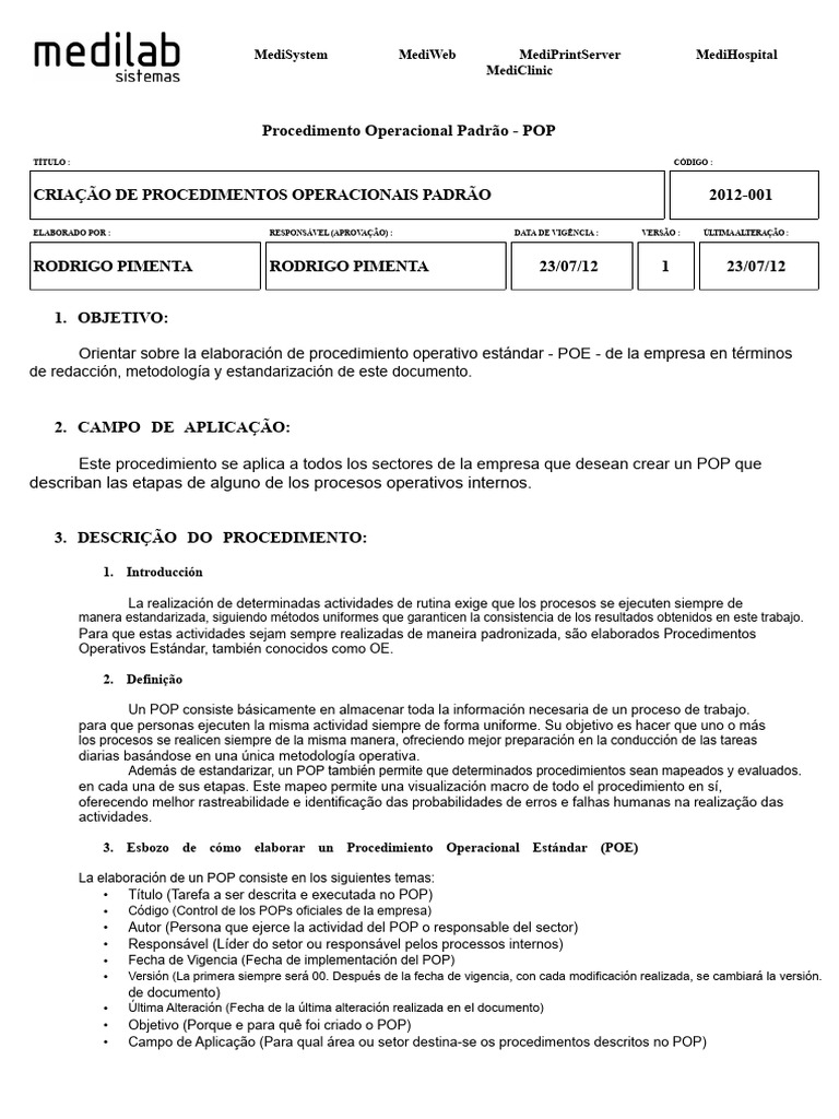 POP - Procedimiento Operacional Estándar | PDF | Ingeniería de software ...
