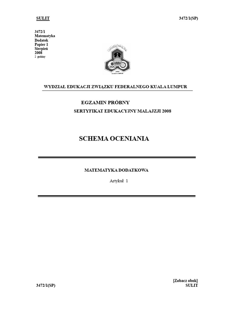 Schemat Oceniania JPWP SPM 2008 Próbny Matematyka Rozszerzona P1 | PDF