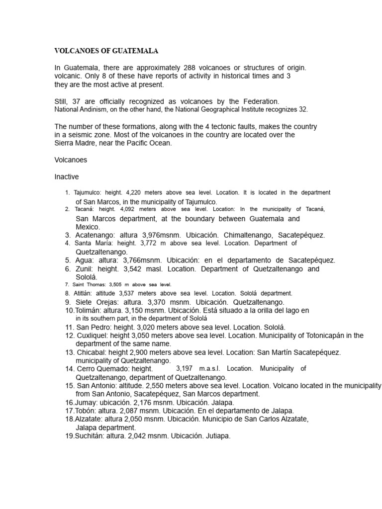 Active and Inactive Volcanoes of Guatemala | PDF | Earth Sciences ...