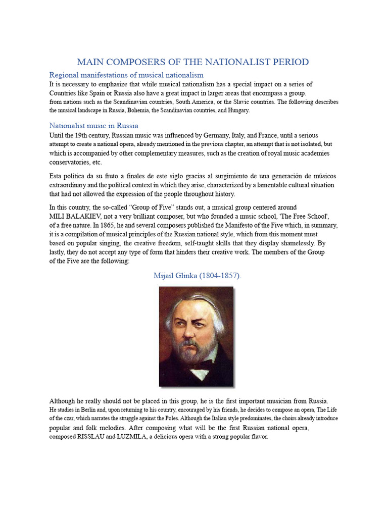 Main Composers of The Nationalist Period | PDF | Romantic Music | Pyotr ...