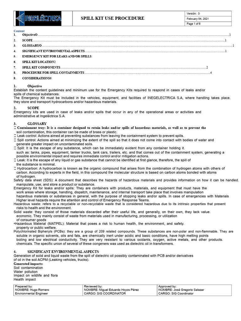 Spill Kit Use Procedure Guide | PDF | Polychlorinated Biphenyl | Waste